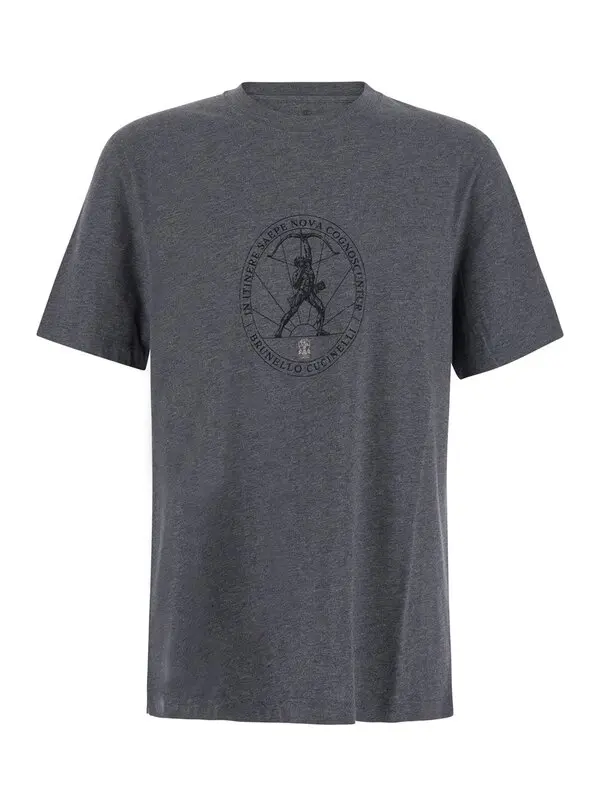 Brunello Cucinelli Grey T-shirt With Printed Logo On The Front In Cotton For