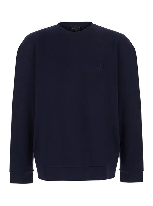 Giorgio Armani Sweatshirt With Embroidered Logo And Side Pockets In Blue For