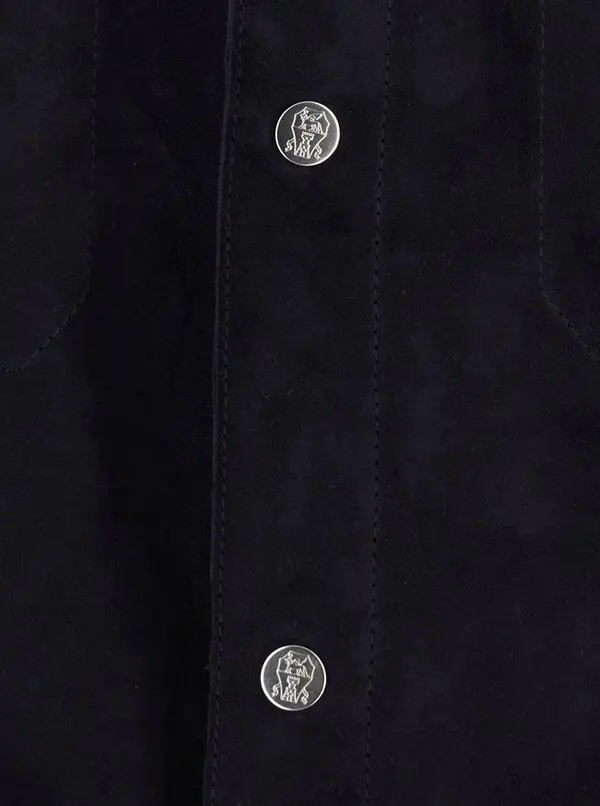 Brunello Cucinelli Blue Jacket With Classic Collar And Front Pockets In Suede For