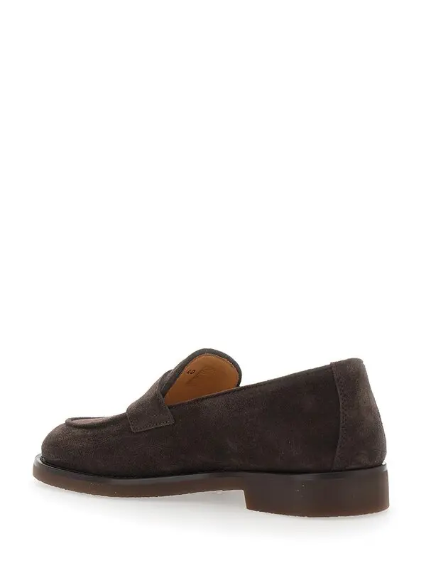 Brunello Cucinelli Brown Loafers With Tone-on-tone Stitching In Suede For - Multicolor