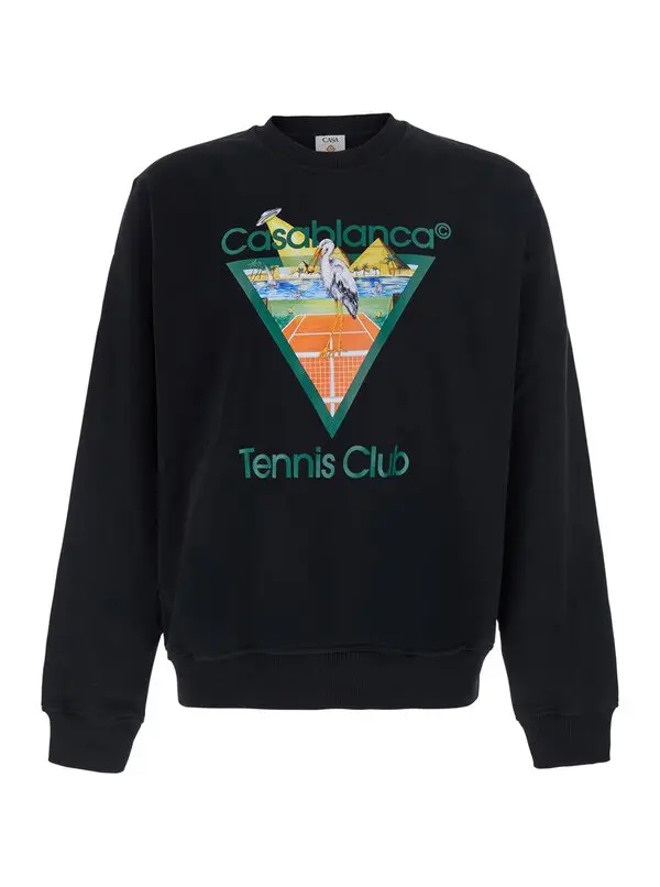 Casablanca Black Crewneck Sweatshirt With Logo Print On The Front In Cotton For - Multicolor