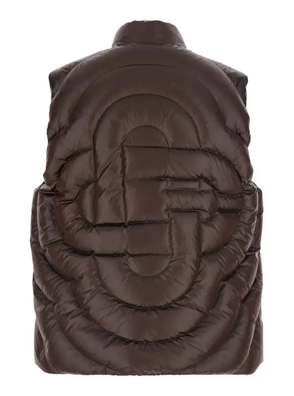 Casablanca Brown Down Jacket With High Collar And Monogram Design In Tech Fabric