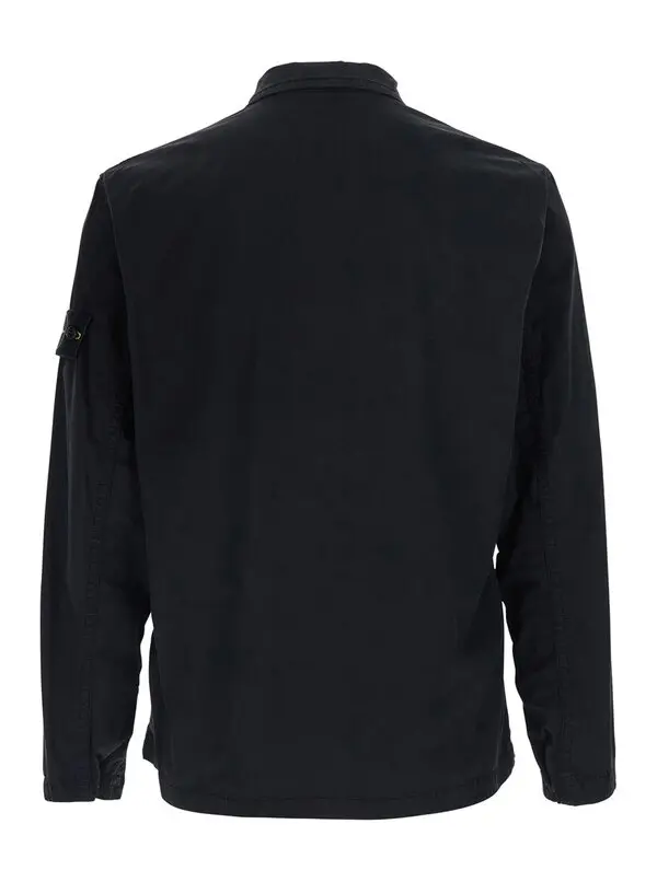 Stone Island Shirt With Classic Collar And Logo Patch On The Sleeve In Cotton For