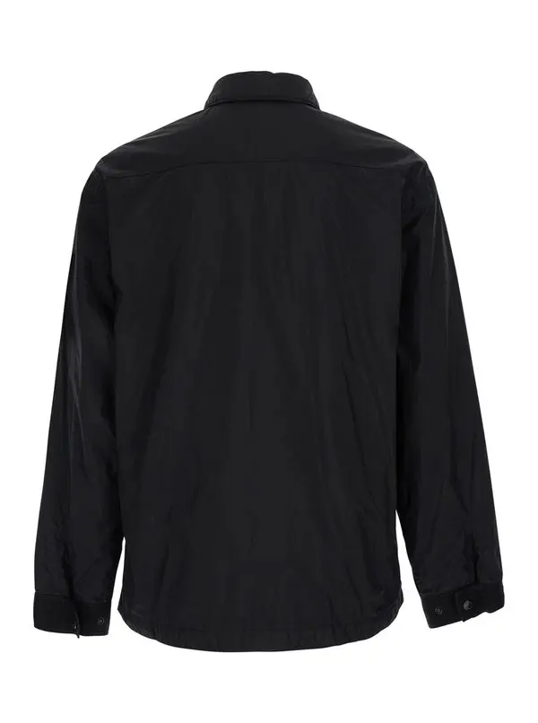 Stone Island Black Jacket With Logo Patch On The Sleeve And Crinkled Design In Tech Fabric For