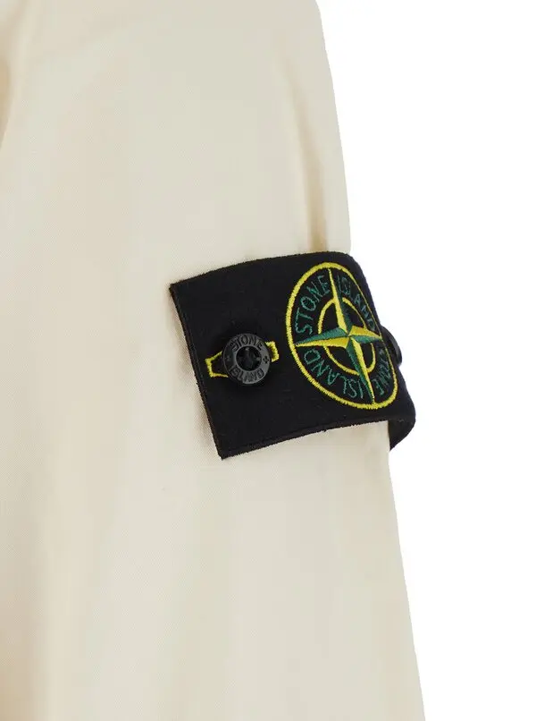 Stone Island Shirt With Classic Collar And Logo Patch On The Sleeve In Cotton For - White