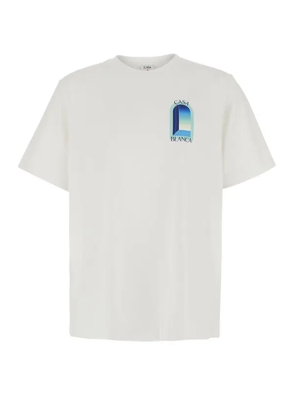 Casablanca White T-shirt With Logo Print On The Front And Back In Cotton For - Multicolor
