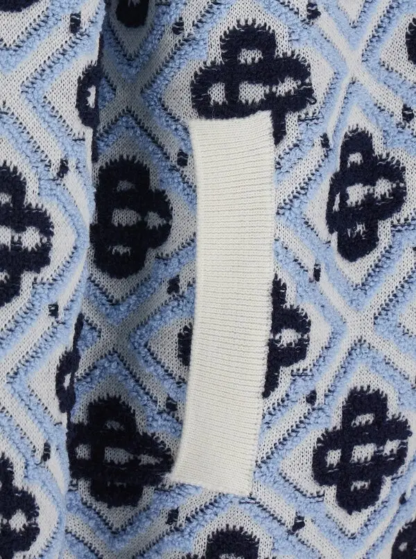Casablanca Light Blue Hooded Sweatshirt With Drawstring And All-over Logo Motif In Wool