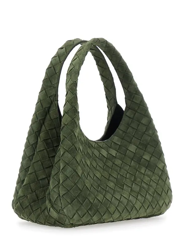 Bottega Veneta Campana Small' Shoulder Bag With Closure With Lace And Motif Woven In Suede - Green