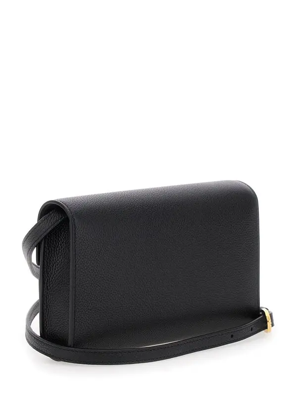 Savette Shoulder Bag 'symmetry' With Clasp In Grained Black Leather For
