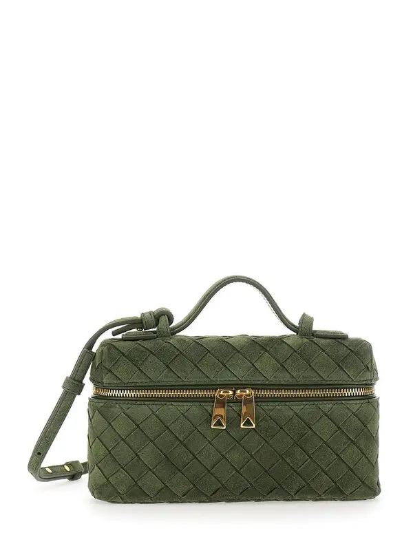 Bottega Veneta Bang Bang' Crossbody Bag With Removable Strap And Intrecciato Motif In Suede For - Green