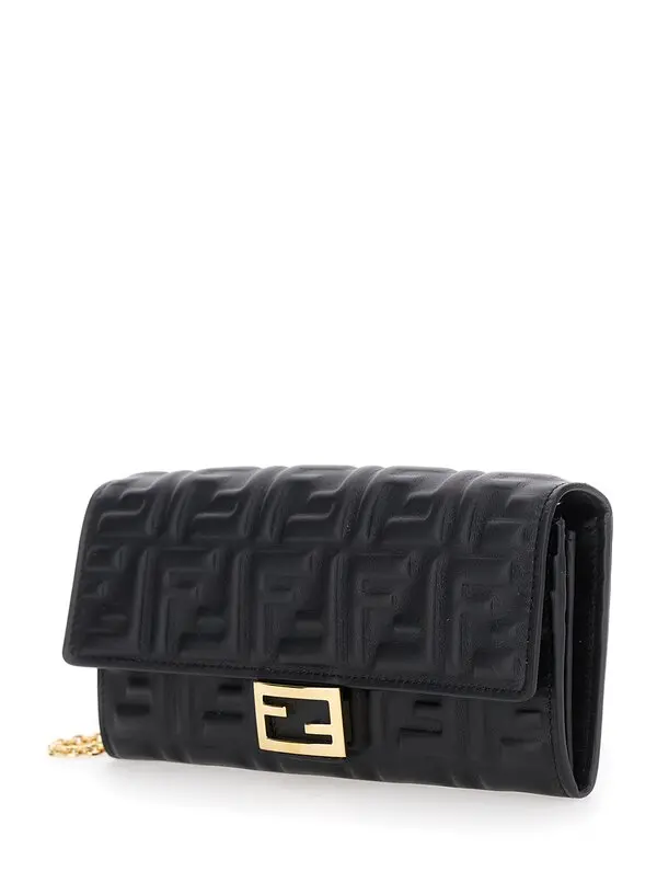 Fendi Mini 'continental' Bag With Ff Motif All-over In Embossed Black Leather For - Multicolor