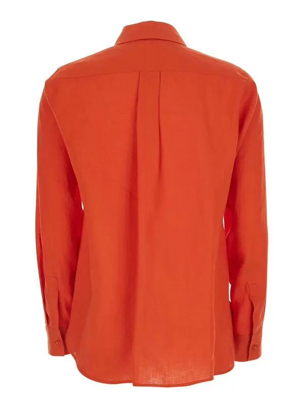 Max Mara Shirt With Classic Collar And Tone-on-tone Logo Embroidery In Linen For - Red