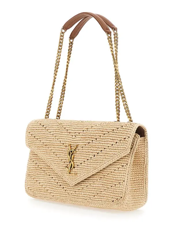 Saint Laurent Loulou' Beige Shoulder Bag With Cassandre Plaque On The Front In Raffia For - Multicolor