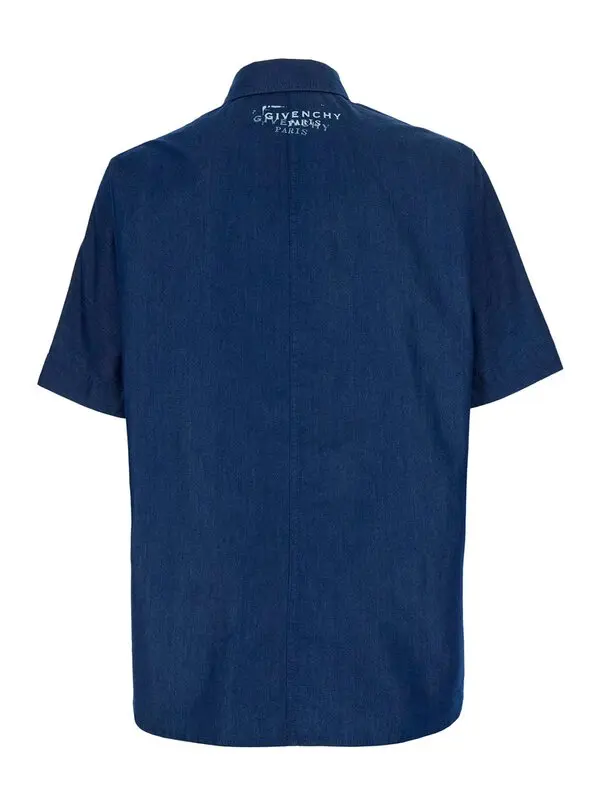 Givenchy Blue Shirt With Pointed Collar And Logo Print On The Back In Cotton And Fabric Blend For - Multicolor