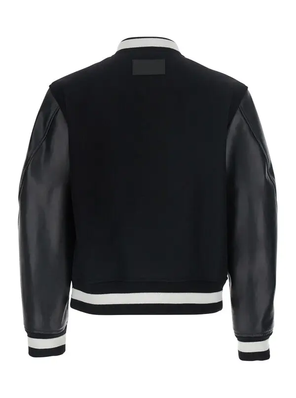 Givenchy Black Jacket With Bi-color Details And Patch On The Back In Leather And Fabric For