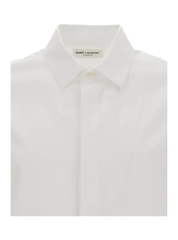 Saint Laurent White Pointed Collar Long Sleeve Shirt In Cotton - Multicolor