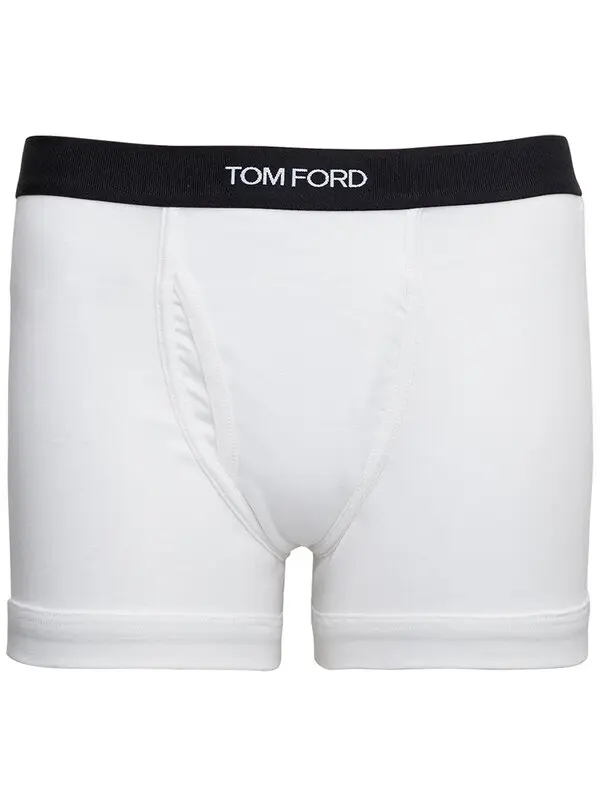 TOM FORD Boxer Shorts With Elastic Waist With Logo Lettering In Cotton - White