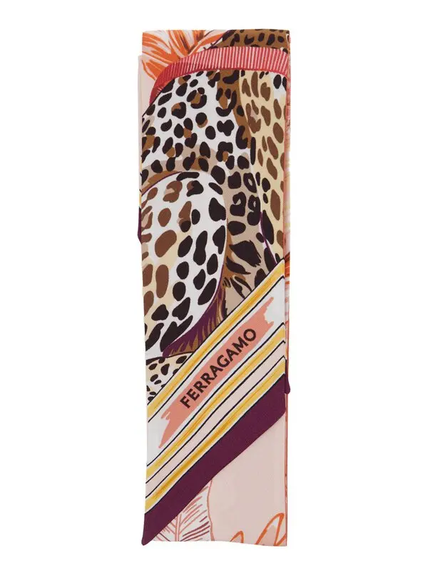 FERRAGAMO Scarf With All-over Print And Embossed Logo Lettering In Silk For - Pink