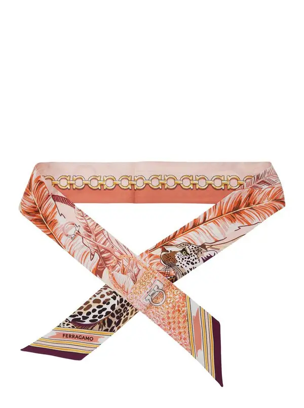 FERRAGAMO Scarf With All-over Print And Embossed Logo Lettering In Silk For - Pink