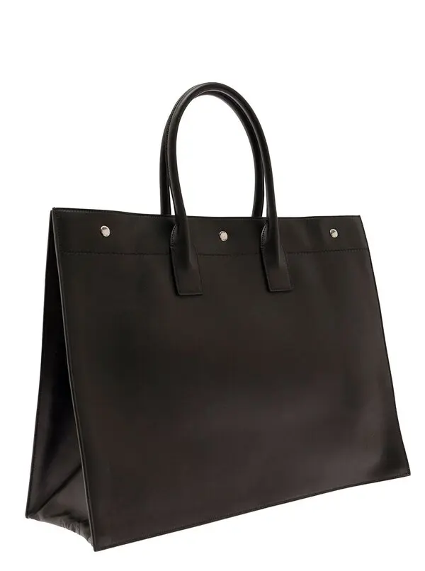 Saint Laurent Rive Gauche Large Tote Bag In Smooth Leather - Black