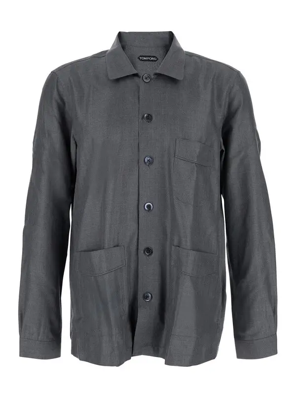 TOM FORD Grey Shirt With Chest Pocket In Silk - Multicolor