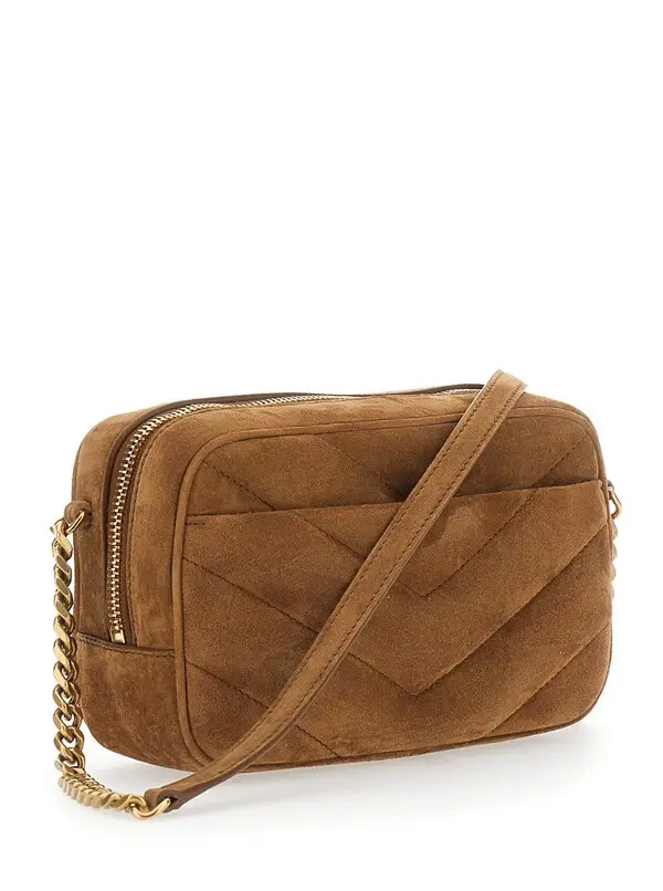 Saint Laurent Crossbody Bag With Adjustable Shoulder Strap And Cassandre Plaque On The Front In Suede