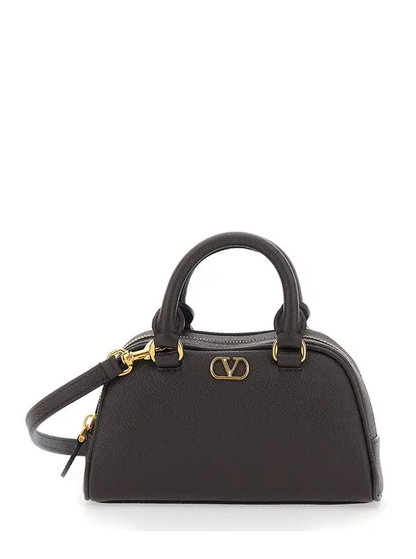 Valentino Garavani Brown Mini Bag With Vlogo Metal On The Front In Leather For - Multicolor