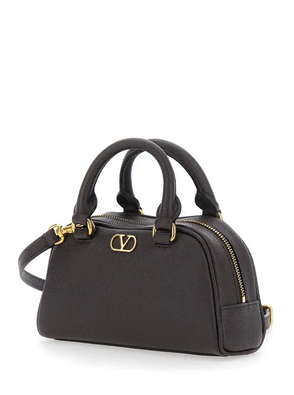 Valentino Garavani Brown Mini Bag With Vlogo Metal On The Front In Leather For - Multicolor