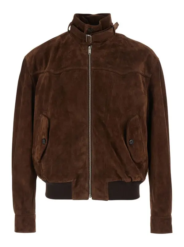Alexander McQueen Brown Suede Jacket With Collar, Strap And T Detail On The Back For - Multicolor