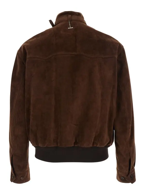 Alexander McQueen Brown Suede Jacket With Collar, Strap And T Detail On The Back For - Multicolor