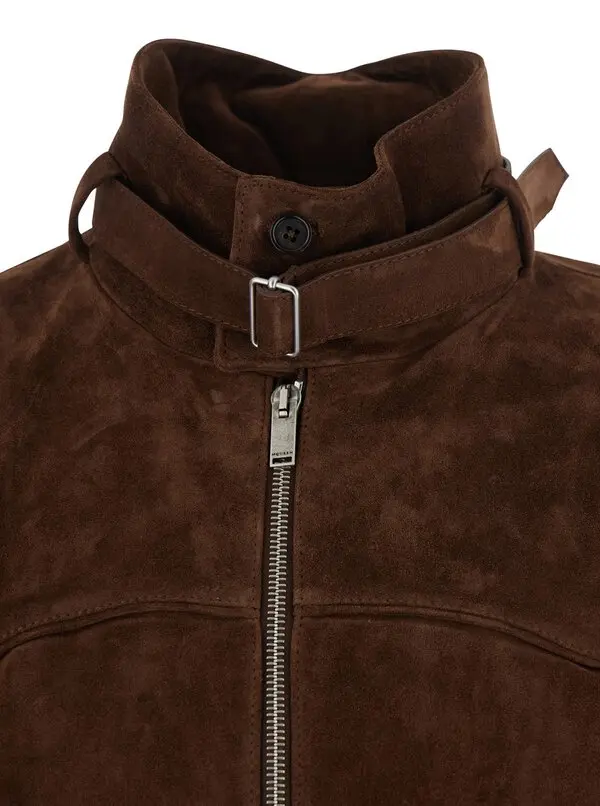 Alexander McQueen Brown Suede Jacket With Collar, Strap And T Detail On The Back For - Multicolor