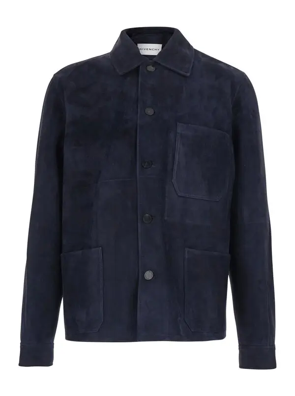 Givenchy Blue Jacket With Classic Collar And Suede Front Pockets For