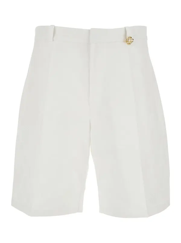 Casablanca White Bermuda Shorts With Logo Plate On The Belt Loop And Wide Leg In Cotton - Multicolor