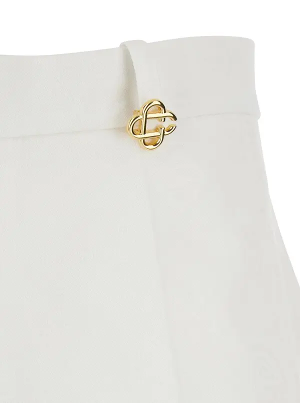 Casablanca White Bermuda Shorts With Logo Plate On The Belt Loop And Wide Leg In Cotton - Multicolor