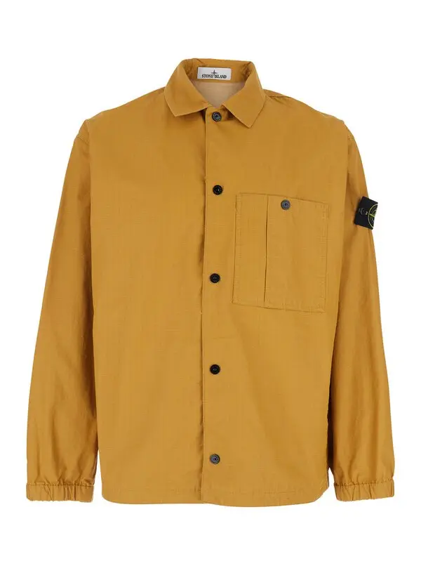 Stone Island Yellow Jacket With Classic Collar And Logo Patch On The Sleeve In Cotton - Multicolor