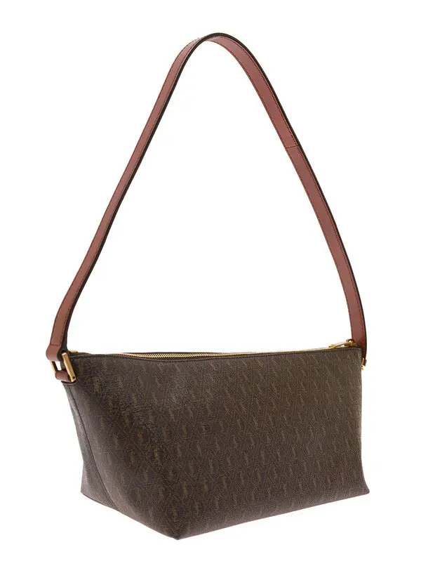 Saint Laurent Shoulder Bag 'cassandre' With Gancini And All-over Embroidery In Canvas And Brown Leather For - Multicolor