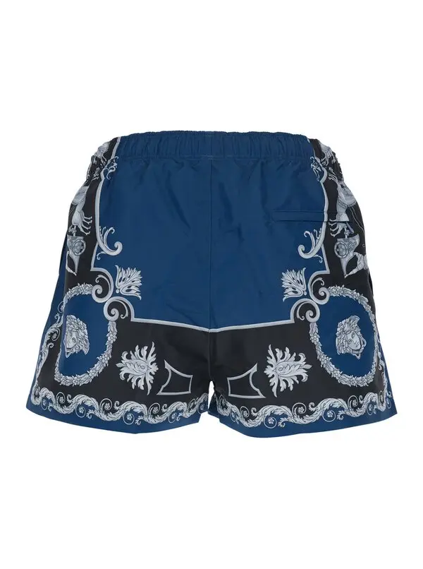 Versace Blue Swim Shorts With All-over Geometric Print In Tech Fabric For - Multicolor