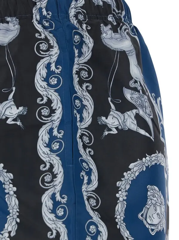 Versace Blue Swim Shorts With All-over Geometric Print In Tech Fabric For - Multicolor