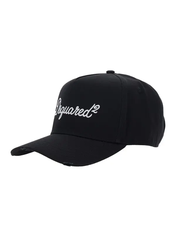 Dsquared2 Black Cotton Baseball Cap With Front Logo Lettering For