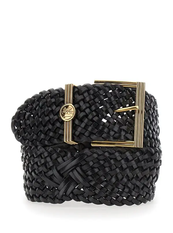Etro Belt With Woven Design And Pegaso Logo In Leather For - Black