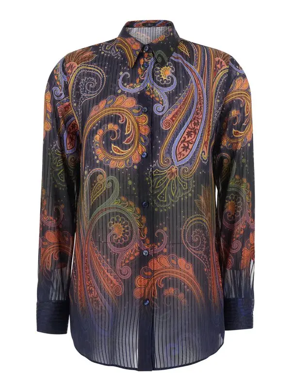 Etro Shirt With Classic Collar And Paisley Motif All-over In Tech Fabric For - Multicolor