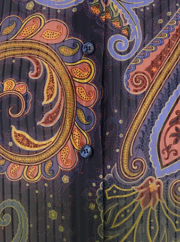 Etro Shirt With Classic Collar And Paisley Motif All-over In Tech Fabric For - Multicolor