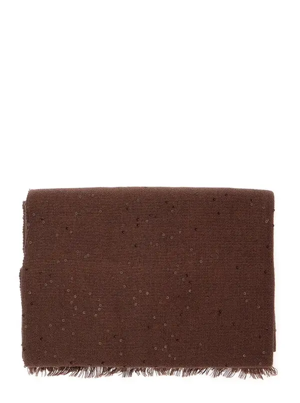 Brunello Cucinelli Brown Rectangular Scarf With Sequin Decoration In Cashmere And Silk Blend For - Multicolor