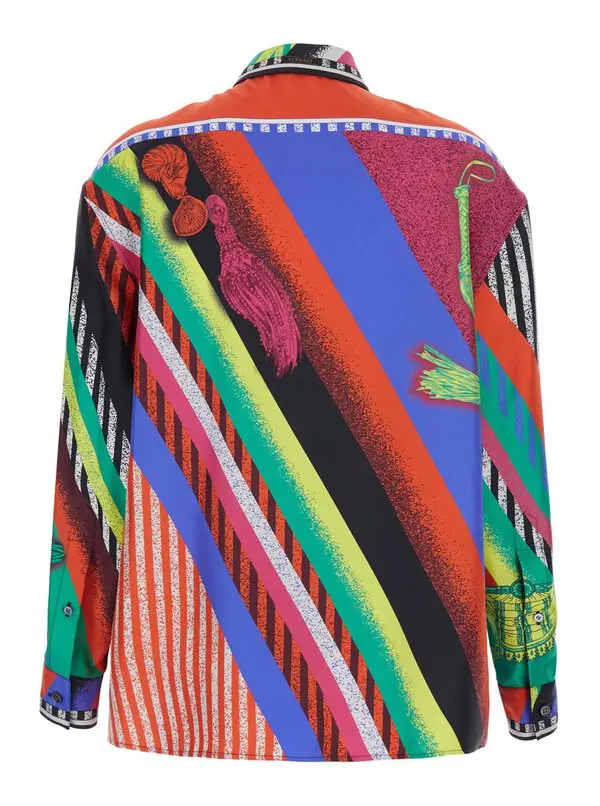 Versace Shirt With Classic Collar And All-over Print In Silk For - Multicolor