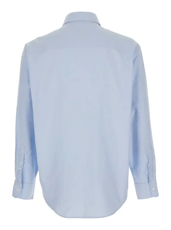 AMI Paris Light Blue Shirt With Button Down Collar And Adc Embroidery In Light Blue Cotton For - Multicolor