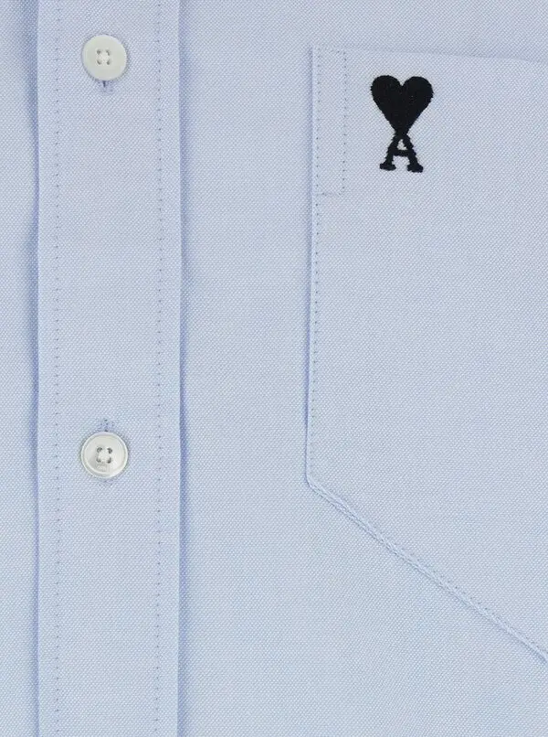 AMI Paris Light Blue Shirt With Button Down Collar And Adc Embroidery In Light Blue Cotton For - Multicolor