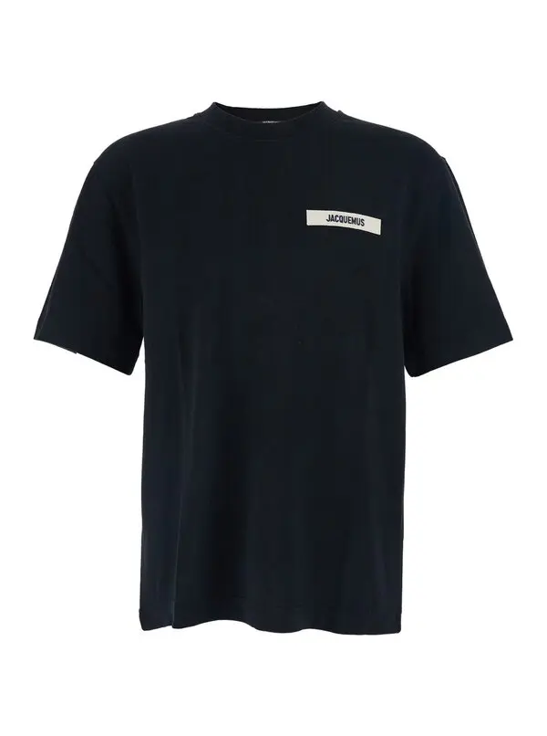 Jacquemus T-shirt 'le T-shirt Gros Grain' Crew Neck With Logo Patch On The Front In Black Cotton For - Multicolor