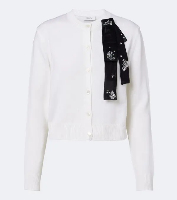 Erdem Embellished Wool Cardigan - White