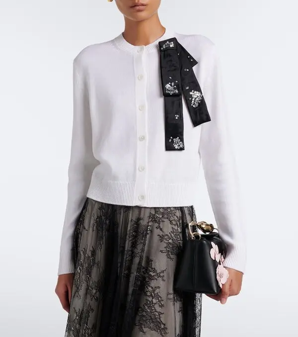 Erdem Embellished Wool Cardigan - White