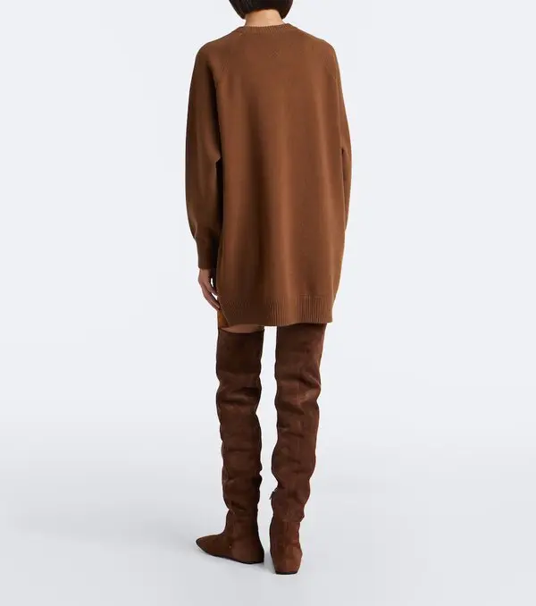 Max Mara Leather-trimmed Wool And Cashmere Sweater Dress